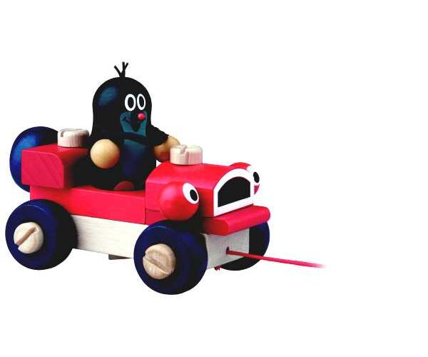 Krtek a mrkací auto dřevo tahací 14cm | wikyhracky.cz
